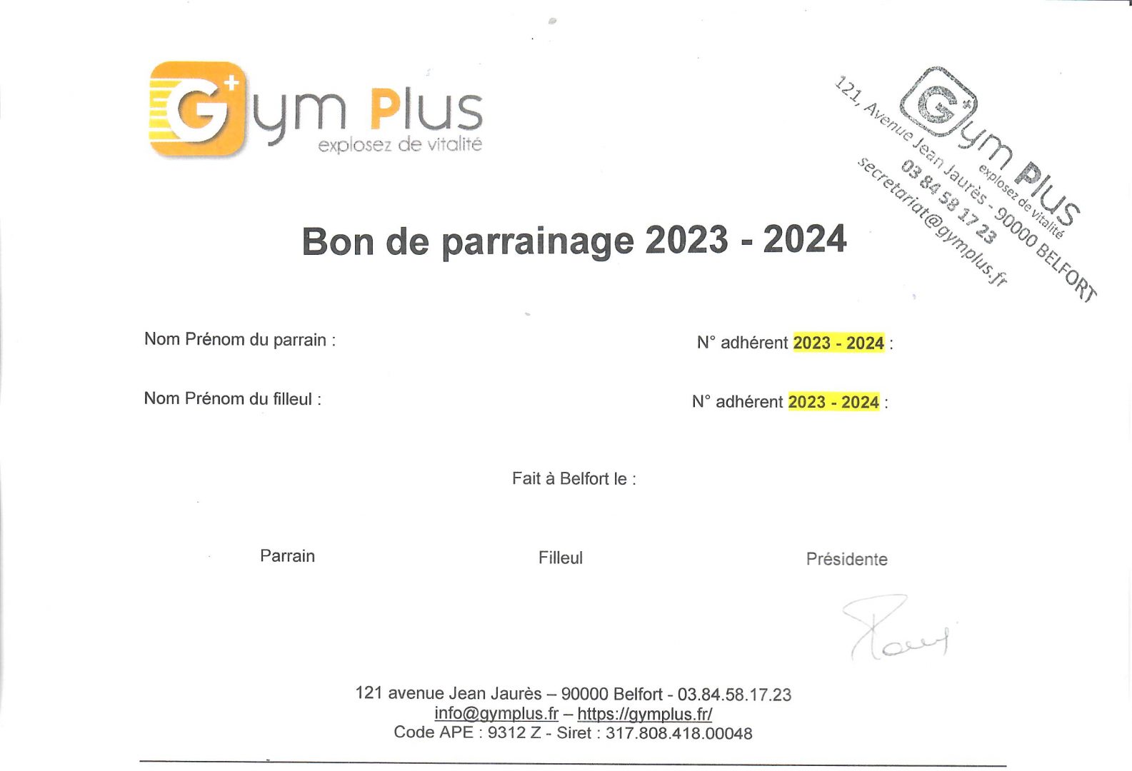 BON DE PARRAINAGE 2023 2024